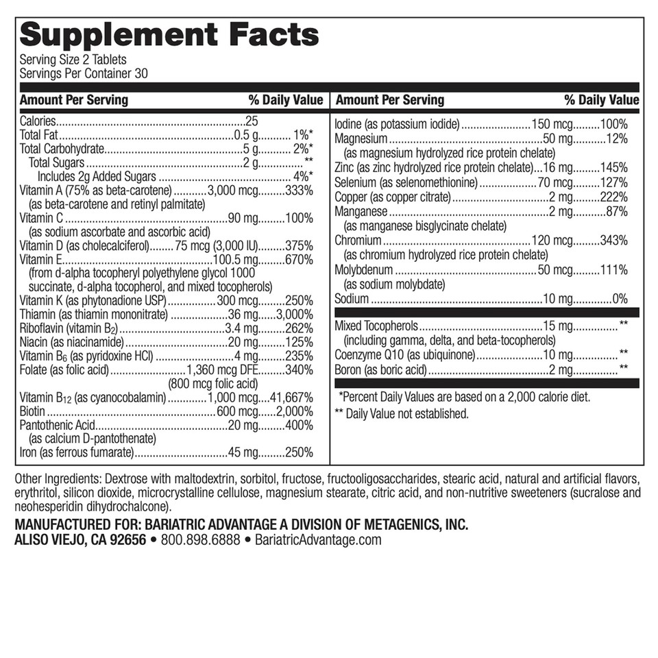 Bariatric Advantage Chewable Advanced Multi EA - High Potency Daily ...