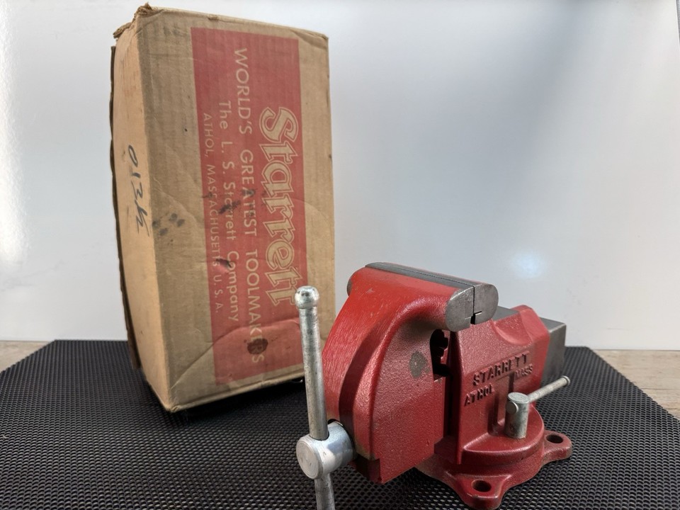 RARE VINTAGE L.S. STARRETT NO. 013 1/2 3.5" SWIVEL BENCH PIPE VISE USA ...