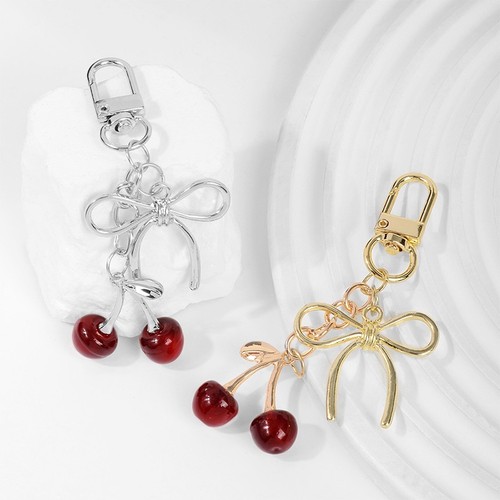 Red Cherry Keychain Chain Bowknot Charm Pendant Keyring Jewelry Bag ...