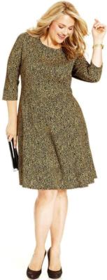 Elementz Plus 1X Dress Gold Metallic Chevron Print A-line Knit Cocktail ...