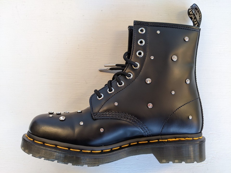 #1 DOC DR MARTENS 1460 SWAROVSKI CRYSTALS BLACK LEATHER BOOTS BRAND NEW ...