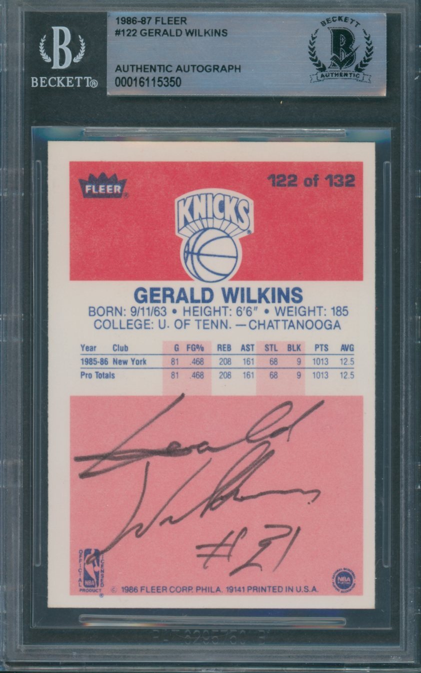 1986/87 Fleer #122 Gerald Wilkins Beckett Authentic Autograph Signed ...