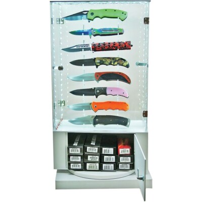 Display Case with LED Lights Acrylic Rotates Holds Sixteen Knives ...