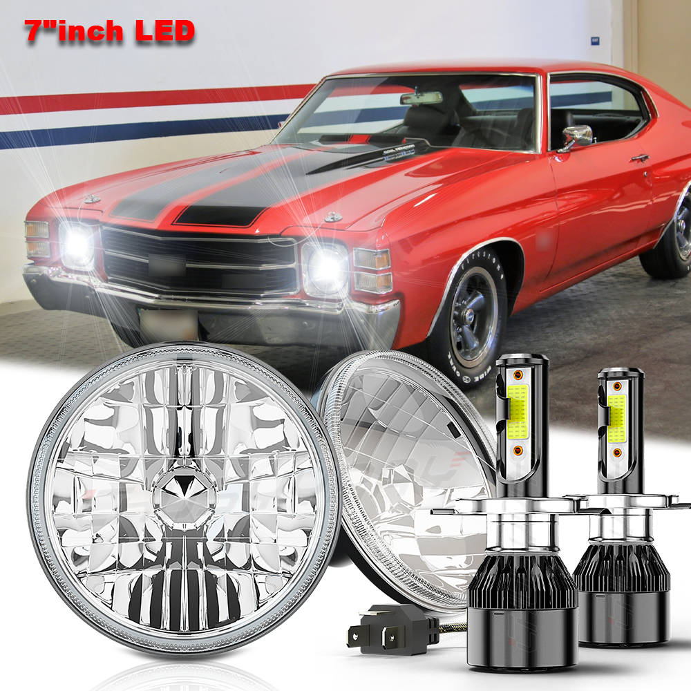 Fit Chevy chevelle 1971-1973 Pair 7" Inch LED Headlights Round Hi/Lo ...