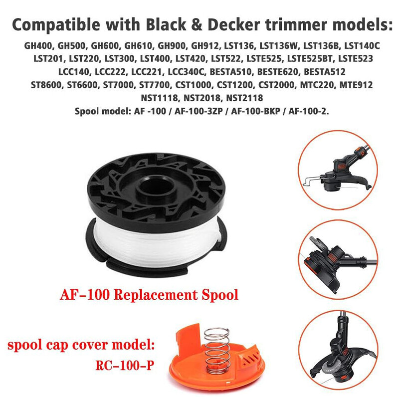 8-16pcs AF-100 String Trimmer Spool Line With Cap For Black and Decker ...