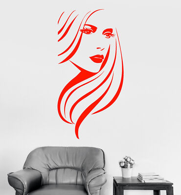 Vinyl Wall Decal Beautiful Girl Face Beauty Hair Salon Stickers (1567ig ...