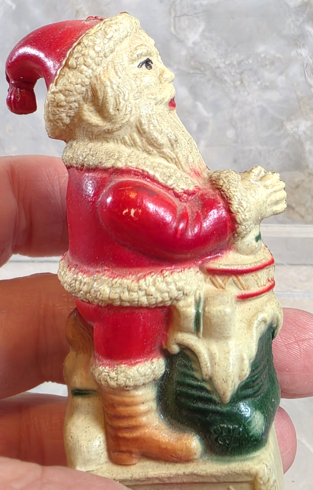 Antique 30s Viscoloid Celluloid Santa w/Toy Sack Doll Presents Figurine ...