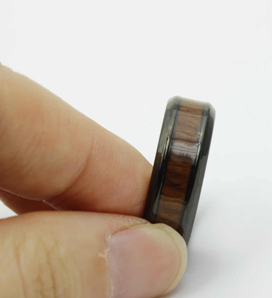 Chic Fashion Men/ Women Sabilli Wood Titanium Stainless Steel Ring 8-12 ...