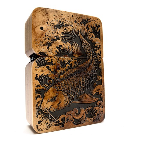 Koi Fish Tattoo Japanese Style Java Teakwood Engraved lighter | eBay