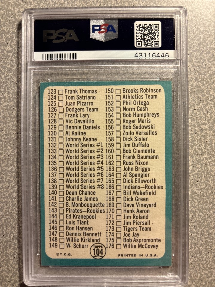 🔥1965 TOPPS #104 CHECKLIST 89-176 PSA 8 2nd Series New Label And Case ...