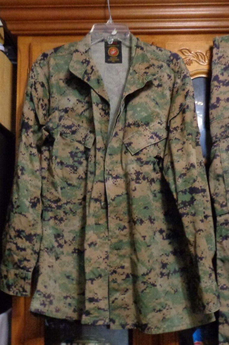 USMC MARPAT Uniform WOODLAND Combat Shirt & Pants in size MEDIUM LONG ...