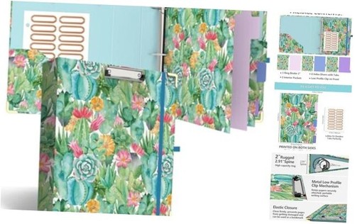 3 Ring Binder 2 Inch, Cute Round Ring Binders with 6 Tab Cactus Flowers | eBay