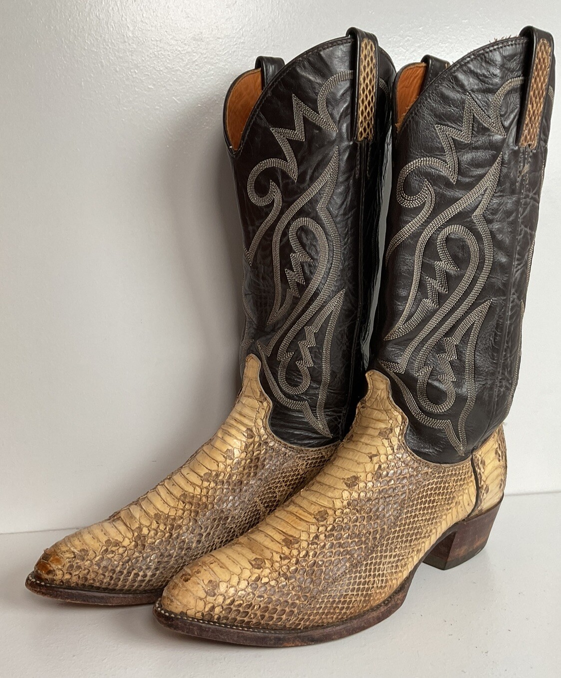 Vintage J Chisholm Water Snake Cowboy Boots 9 D Distr… - Gem