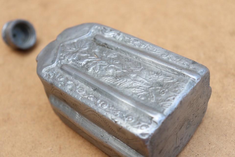 Antique Bottle Primitive Hand Wrought Forged Lead Flask Bottle Marked ...