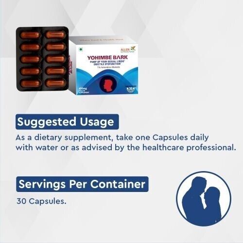 Allen Pharma Yohimbe Bark (30 Capsules) 450mg for Men's Stamina ...