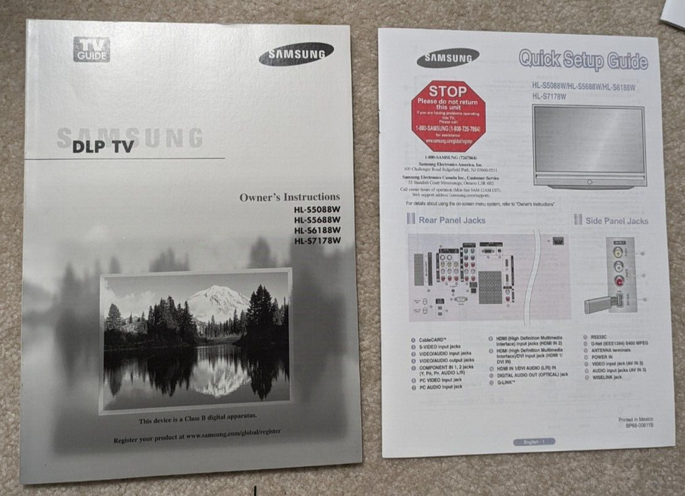 SAMSUNG DLP TV USER MANUAL Instructions TV GUIDE on Screen HL SERIES ...