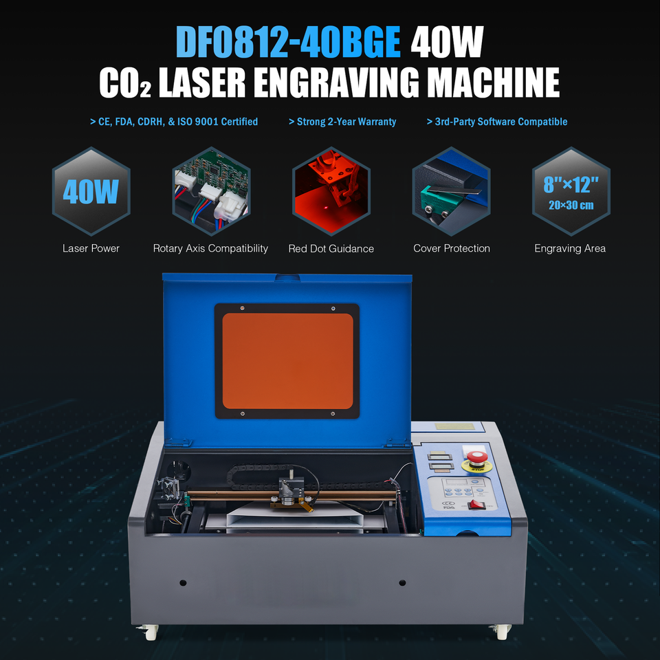 Preenex 40W CO2 Laser Engraver Engraving Machine 8x12 with Rotary Axis ...