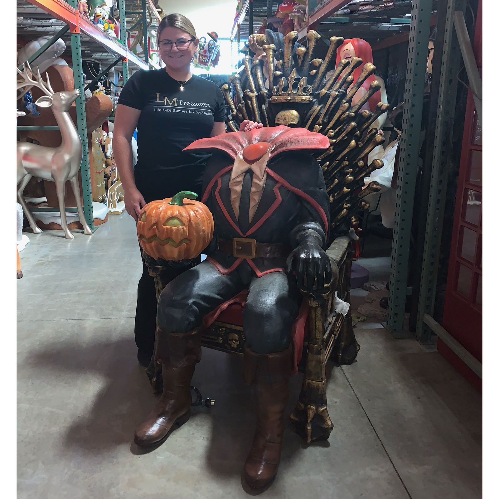 Headless Pumpkin Man Sitting Life Size Resin Statue Seasonal Halloween ...