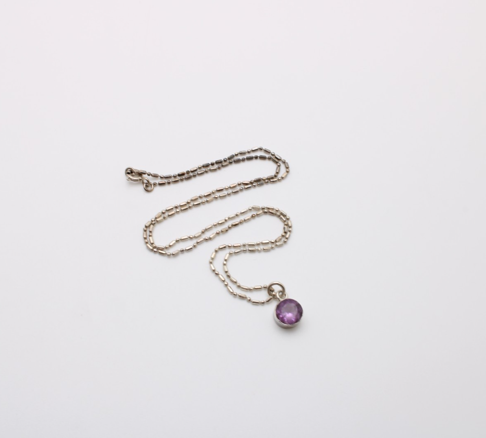 Vintage 925 Sterling Silver Amethyst Dot Stone Ball & Barrel Chain ...