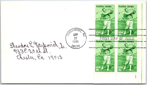 U.S. FIRST DAY COVER BOBBY JONES FAMOUS GOLFER BLOCK OF (4) 1981 | eBay