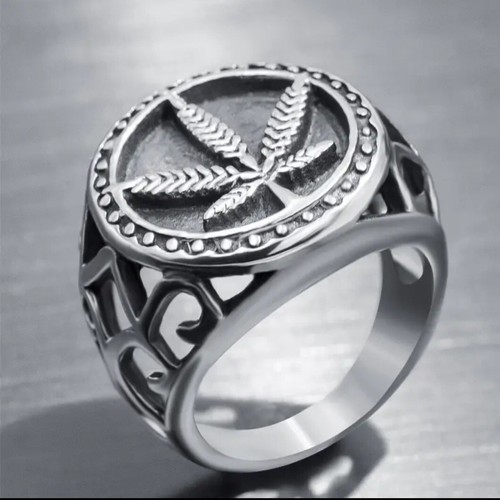 Marijuana Leaf Cannabis Pot Weed Silver Men Women Stainless Steel Ring ...