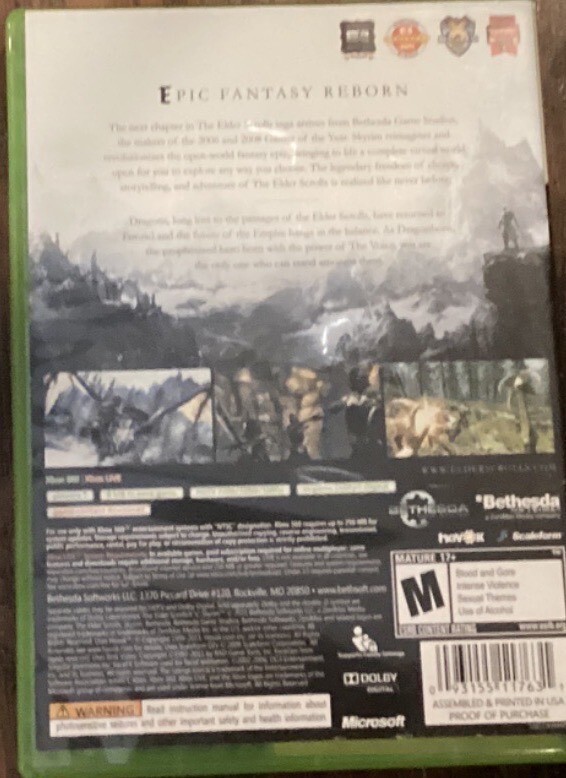 The Elder Scrolls V: Skyrim ESRB Rating M For Mature 17 Yrs+ Microsoft ...