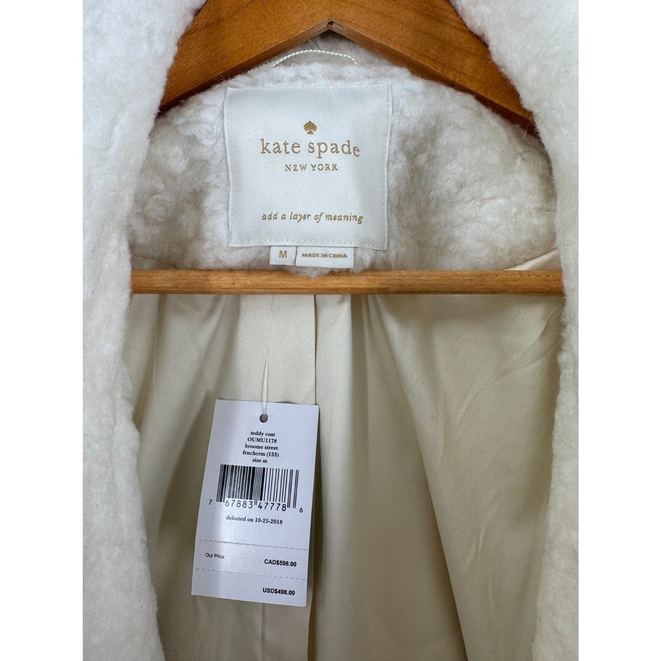 Kate Spade Jacket Teddy Faux Fur Coat Cream Size M Women’s – NWT Retail ...