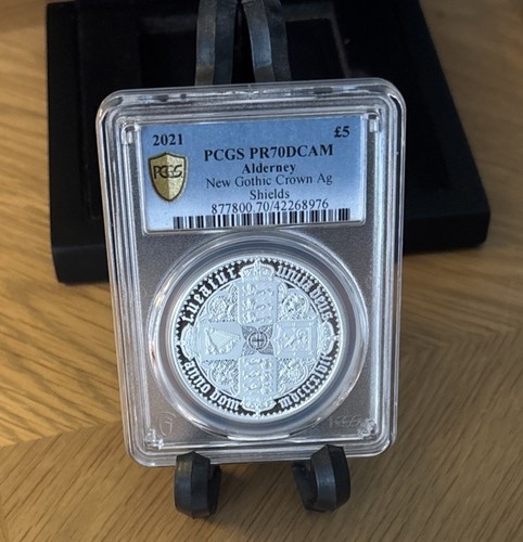 2021 New Gothic Crown Quartered Arms PCGS PR70 Silver Proof Alderney £5 ...