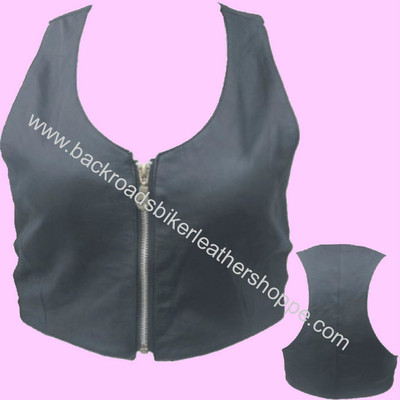 Ladies Women Lambskin Leather Tank Top Zip Front Club Wear Biker Sizes ...
