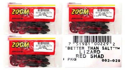(3) Unopened Packs Zoom 6" Lizards Beter Than Salt Red Shad 002-029 ...
