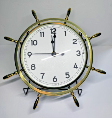 Heavy Brass Nautical Ship Captains Wheel Wall Clock Quartz Working ...