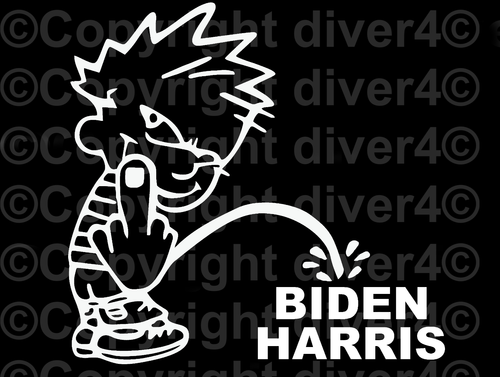 Calvin Flipping Finger & Peeing on Biden Harris Sticker Decal US Seller ...