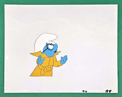 SMURFS Original Animation Production Cel, Surprised BRAINY SMURF, 1980s ...