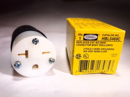 HUBBELL HBL5469C GROUNDING CONNECTOR 2P 3W 20A 250V NEMA 6-20R 5469C ...