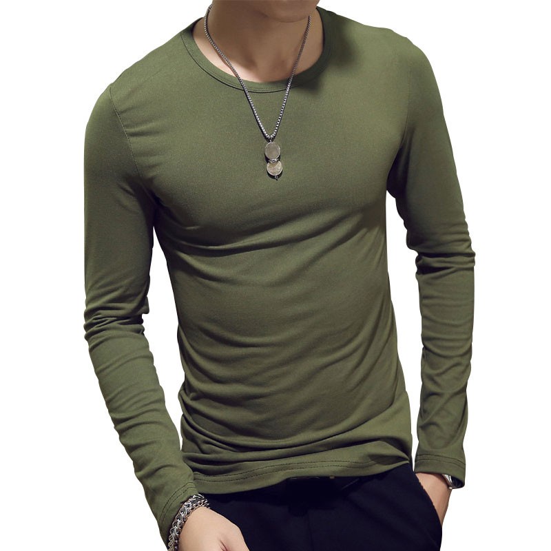 Men's Long Sleeve T-Shirt Solid Color Crew Neck Cotton Basic Tee for ...
