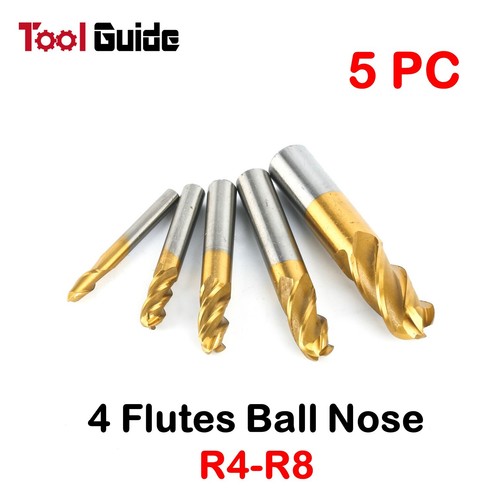 5PC Ball Nose 4 Flutes Milling Cutter, M2 HSS Titanium End Mill Round ...