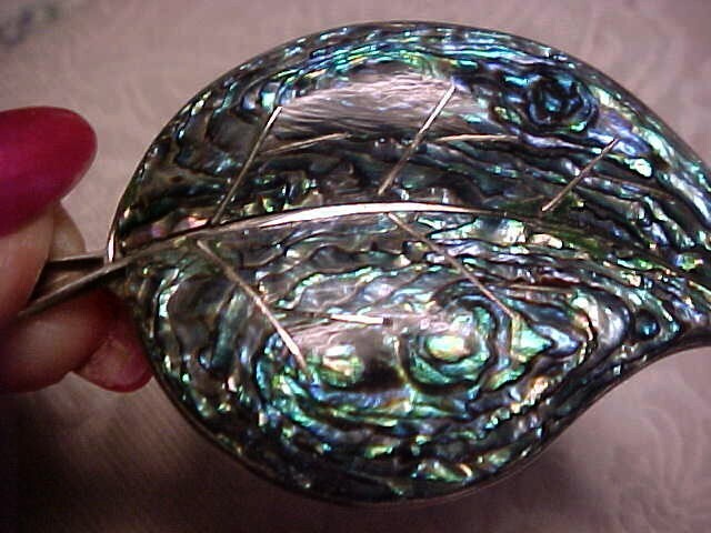 Rare Hecho En Mexico Abalone Shell Sterling Leaf Broo… - Gem