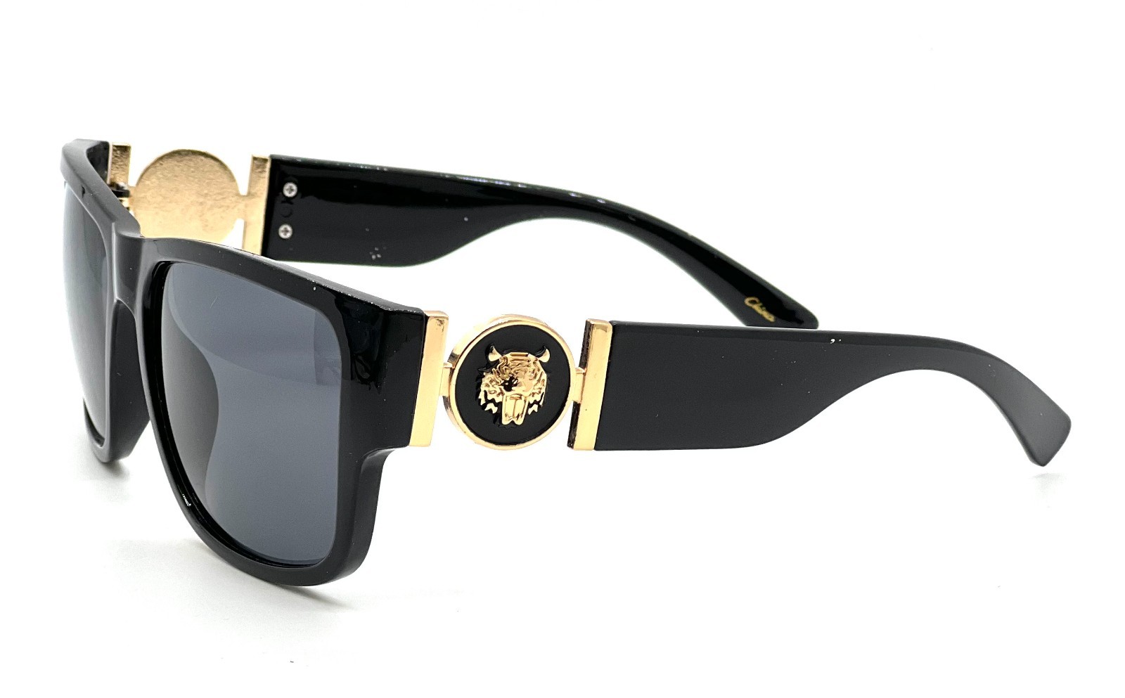 Men Sunglasses Dark Lens Rappers Retro Style Shades Gold Lion Head ...