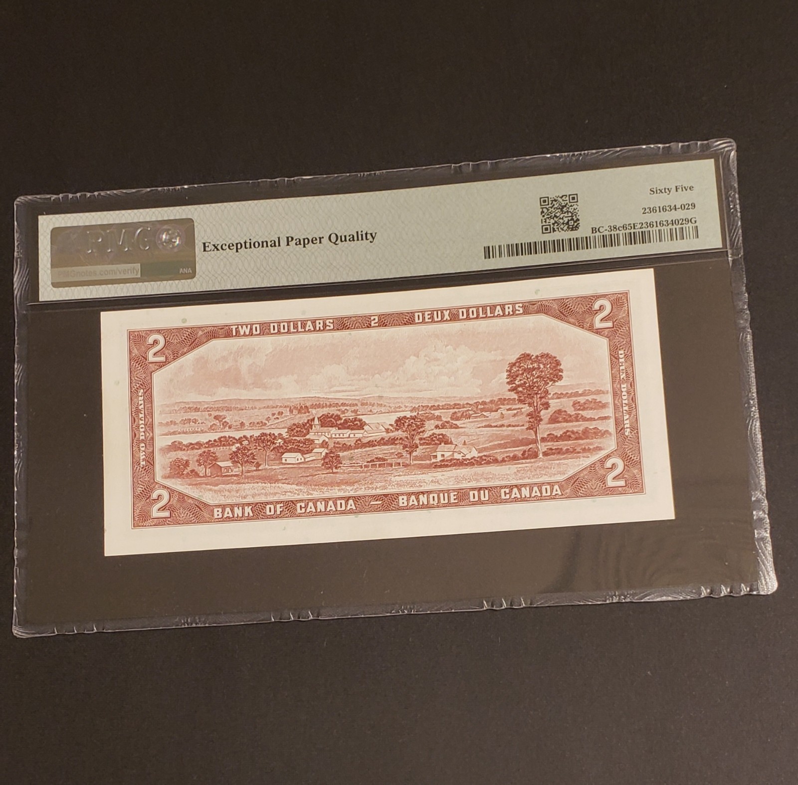 RARE 3-DIGIT RADAR 1954 Bank of Canada $2 Banknote. PREFIX "L/G". GEM ...