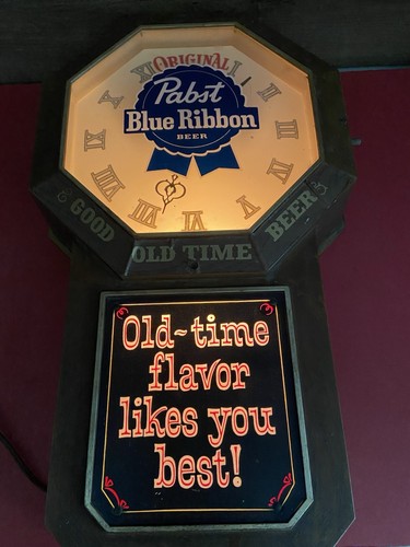 Vintage Rare Pabst Blue Ribbon Beer Clock Lighted Light Works Great PBR ...