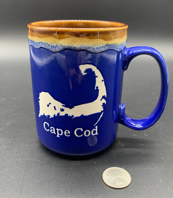 Cape Cod Massachusetts Pottery Coffee Mug 4.5” Blue Brown, Good Heavy ...