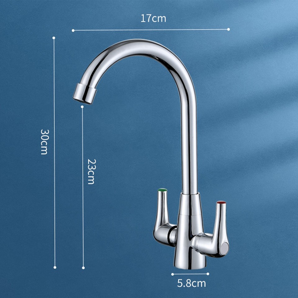 Modern Mono Kitchen Sink Mixer Tap Twin Lever Chrome Brushed Swivel ...