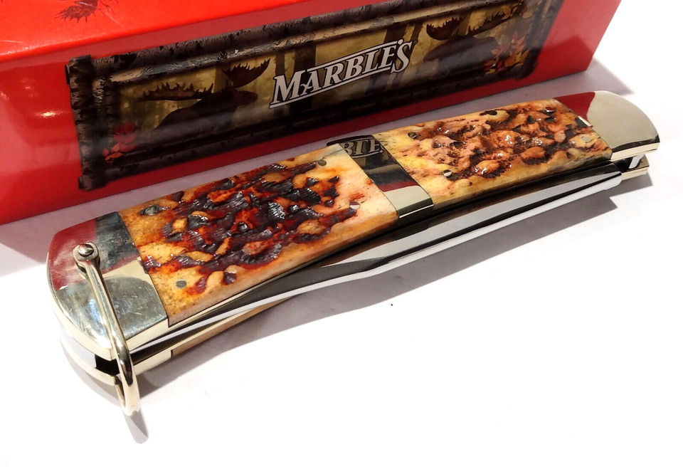 11.25" Large Marbles Jigged Bone Bowie Lockback Folder Folding Pocket ...