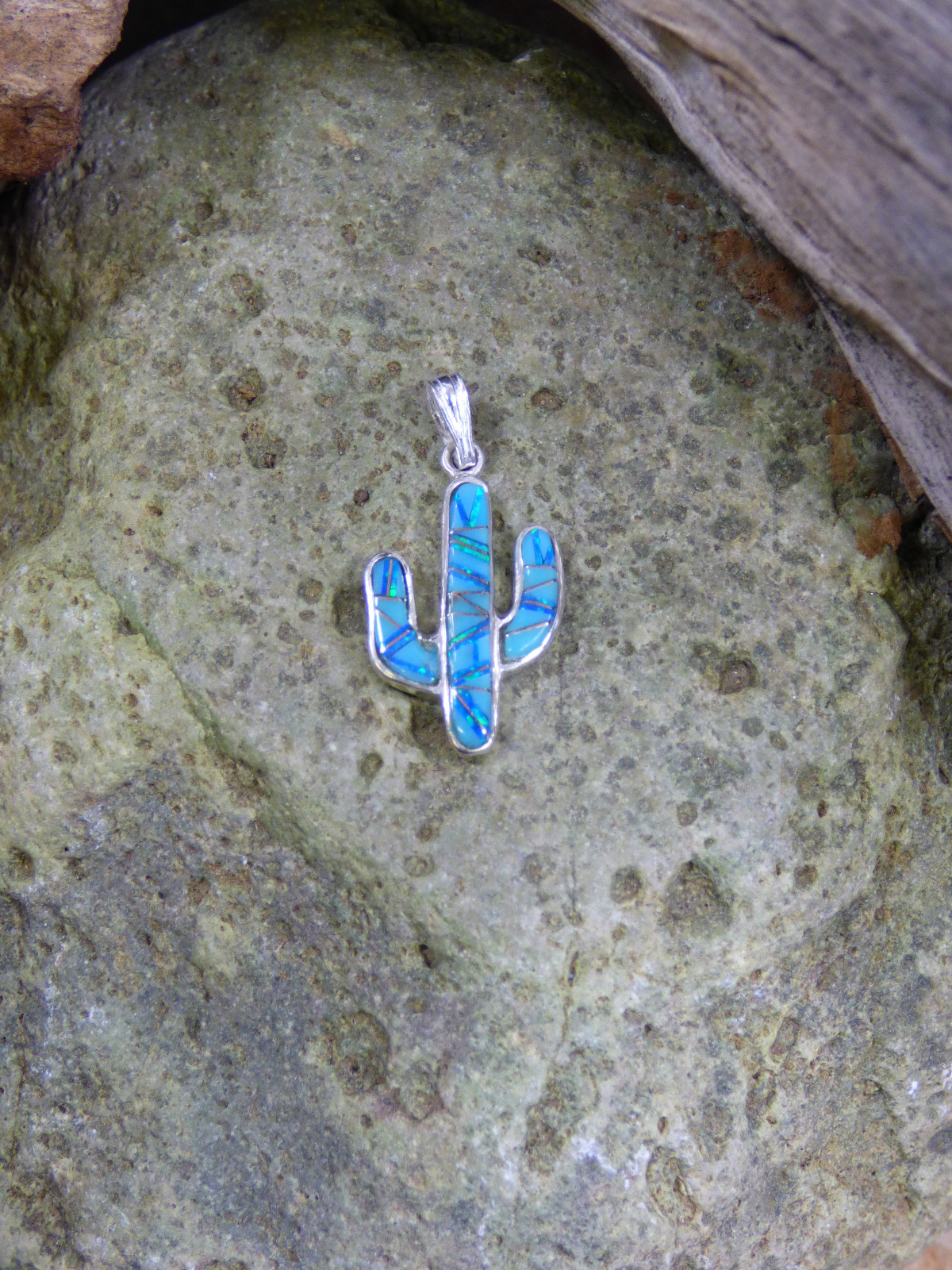 Petite Saguaro Cactus Pendant 925 Turquoise and Opal Handcrafted Silver ...