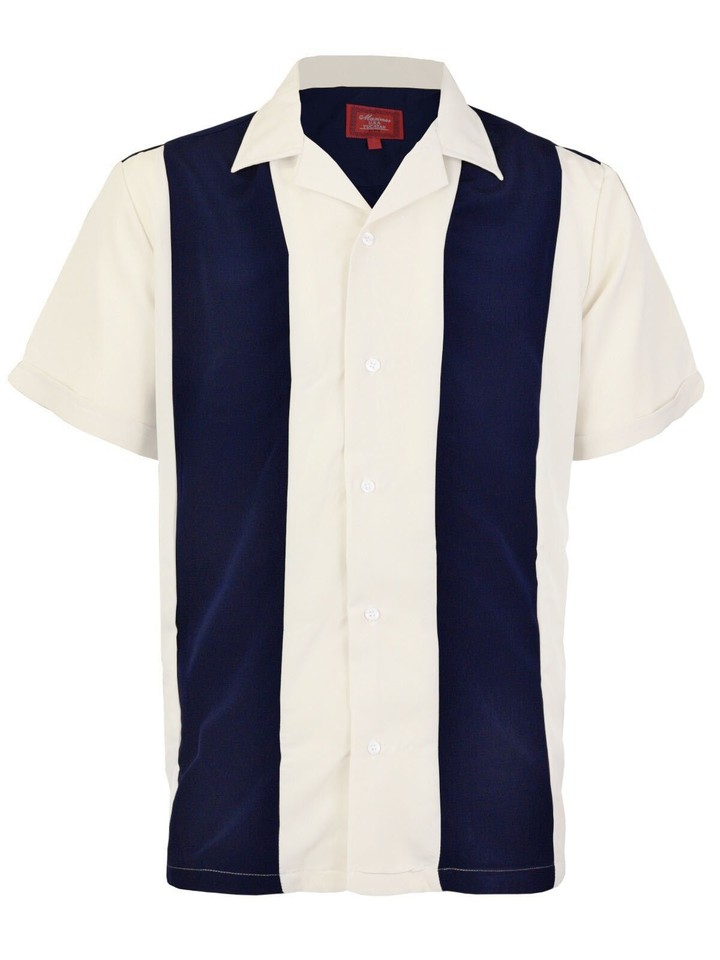 Men's Premium Retro Classic Two Tone Guayabera Bowling Casual Dress ...