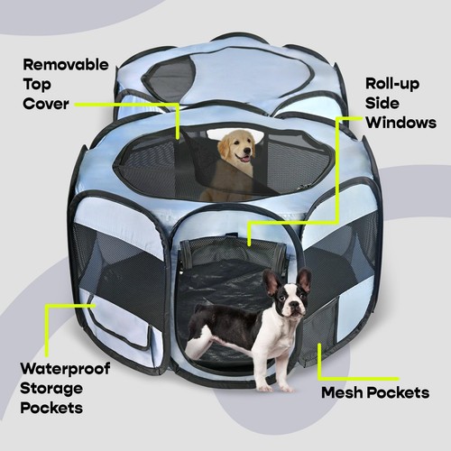 2-in-1 Pop up Pet Playpen, Assembly-Free, with Leakproof Pet Pee Pads ...