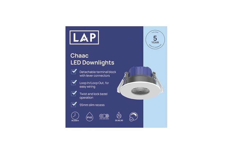LAP Chaac Fixed Fire Rated LED Downlights White 5.5W 600lm 10 Pack ...