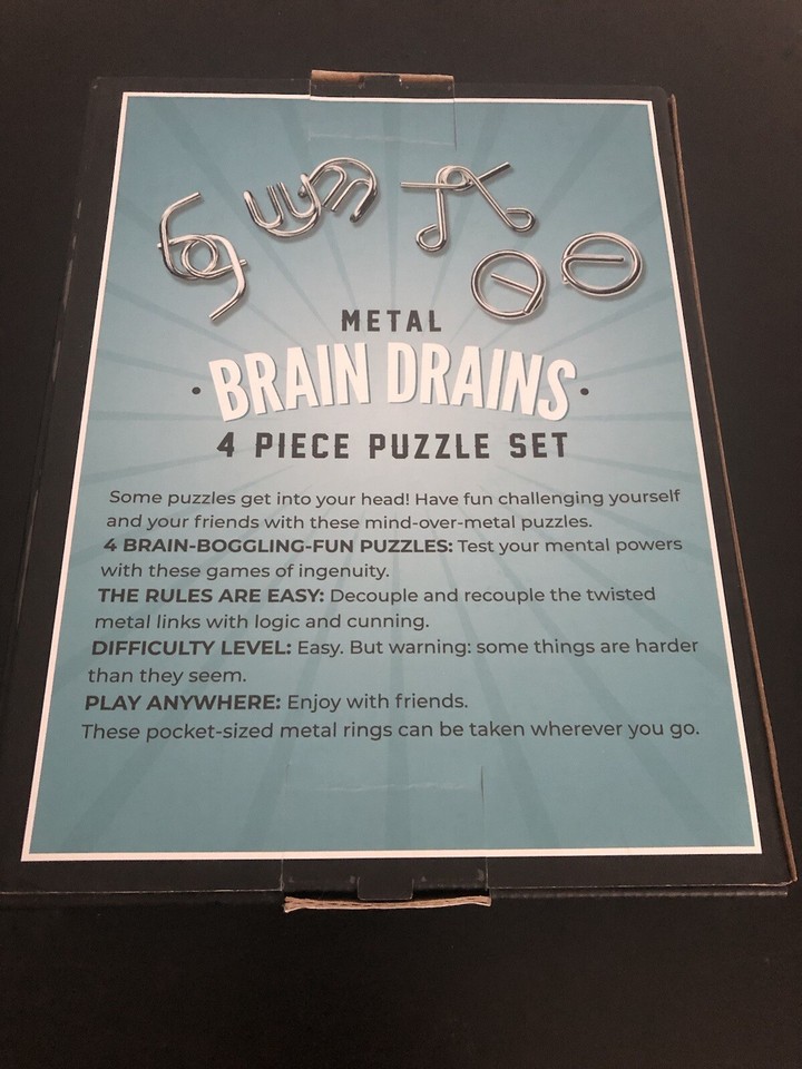 Metal Brain Drains 4 pc Puzzle Set Brain Teasers- New | eBay