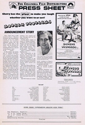 MODERN PROBLEMS Australian Movie Press Sheet Chevy Chase Patti D ...