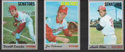 1970 WASHINGTON SENATORS TOPPS BASEBALL CARDS LOT OF 3 KNOWLES COLEMAN ...